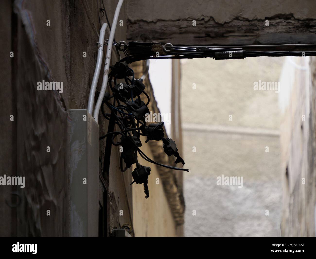 wire cable in Small street in Fez Fes medieval medina (old town ...