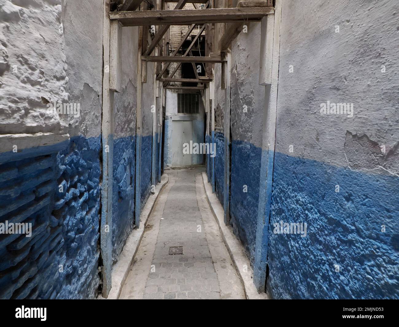 Small street in Fez Fes Blue and white medina (old town). Morocco Stock ...