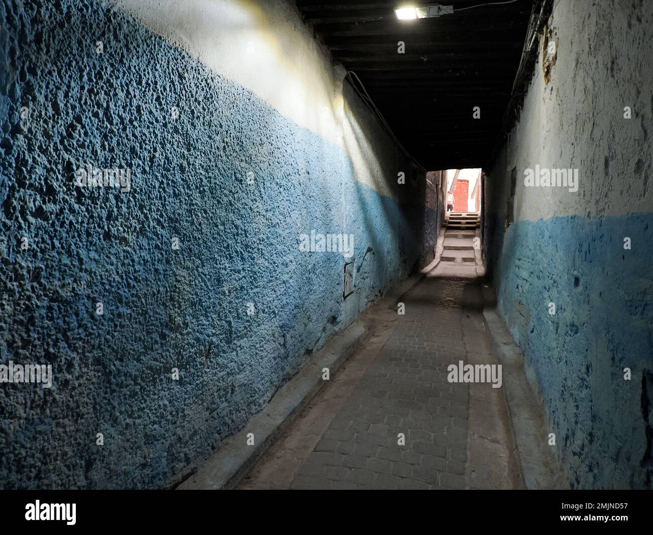 Small street in Fez Fes Blue and white medina (old town). Morocco Stock ...