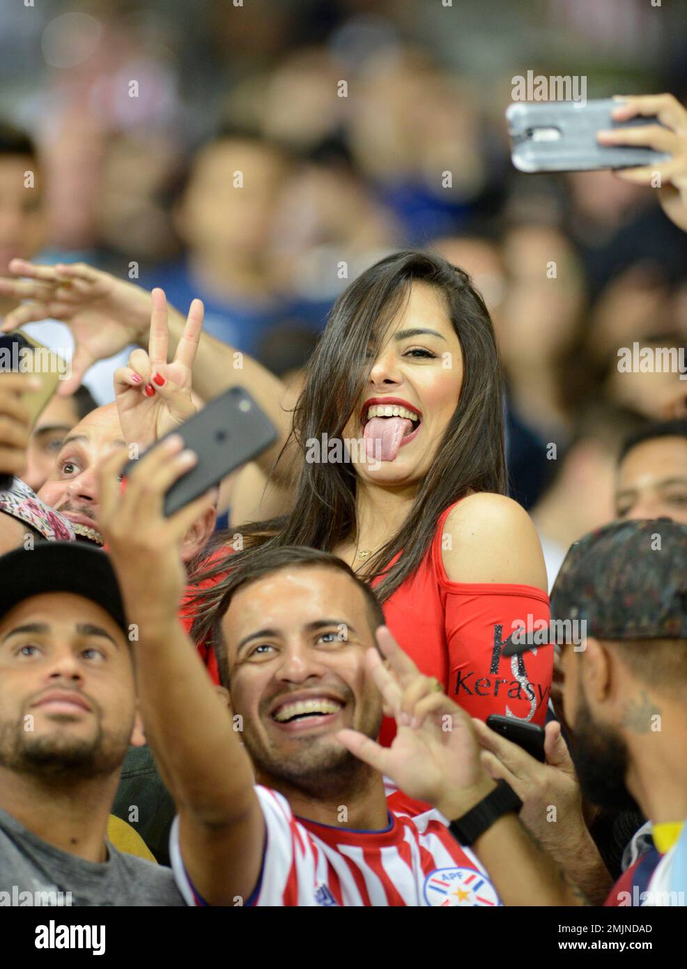 Paraguay's soccer fan Larissa Riquelme poses for photos during a Copa ...