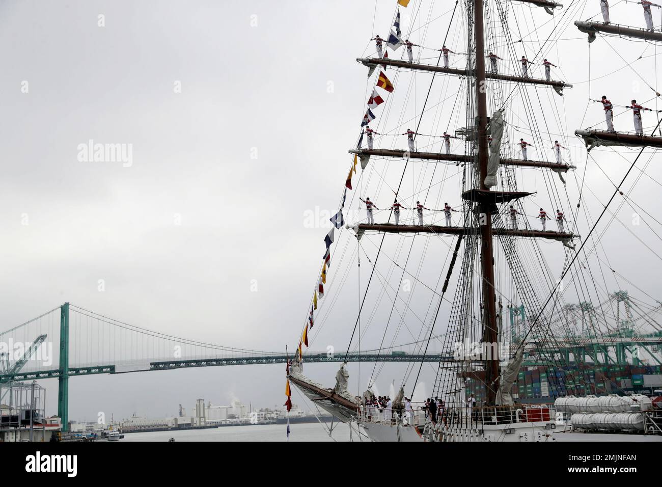 The Peruvian Navy tall ship "Union" arrives at the Port of Los Angeles ...