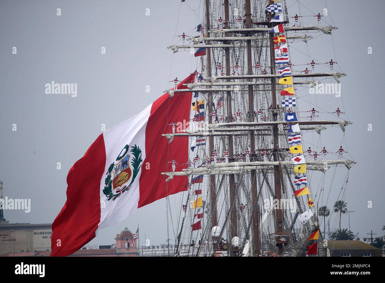 The Peruvian Navy tall ship "Union" arrives at the Port of Los Angeles ...
