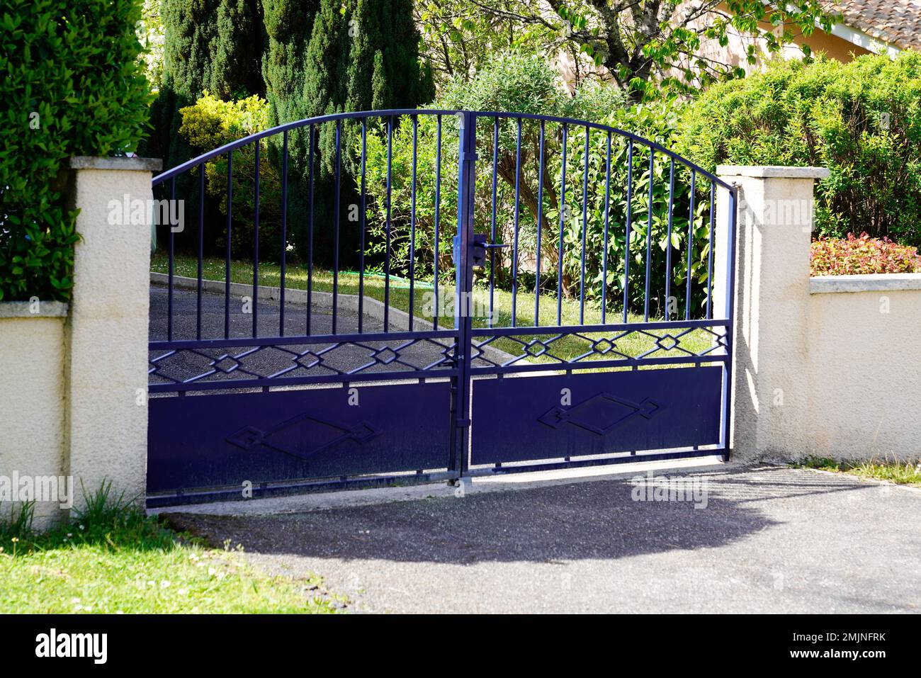 blue metal vintage house retro classical steel gate Stock Photo - Alamy