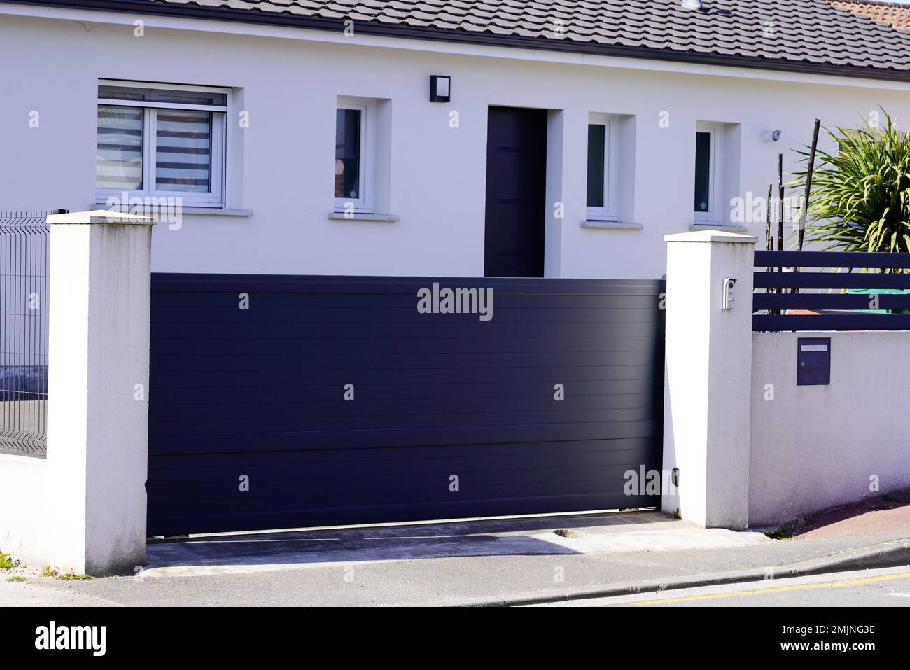sliding gate steel big dark grey metal portal fence black on modern ...