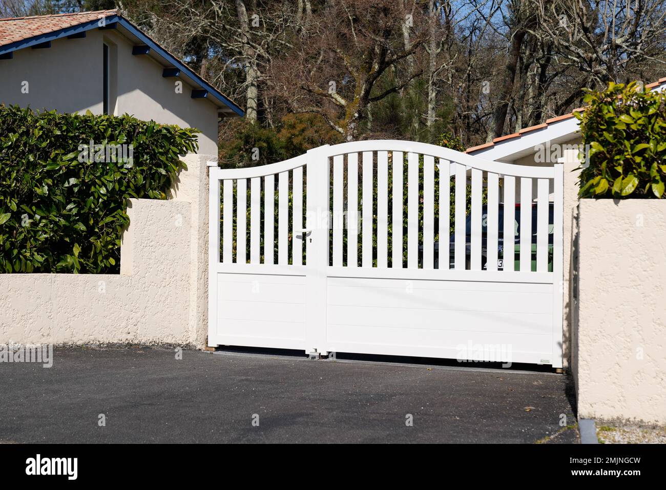 steel white classic gate aluminum portal with blades of suburban house ...