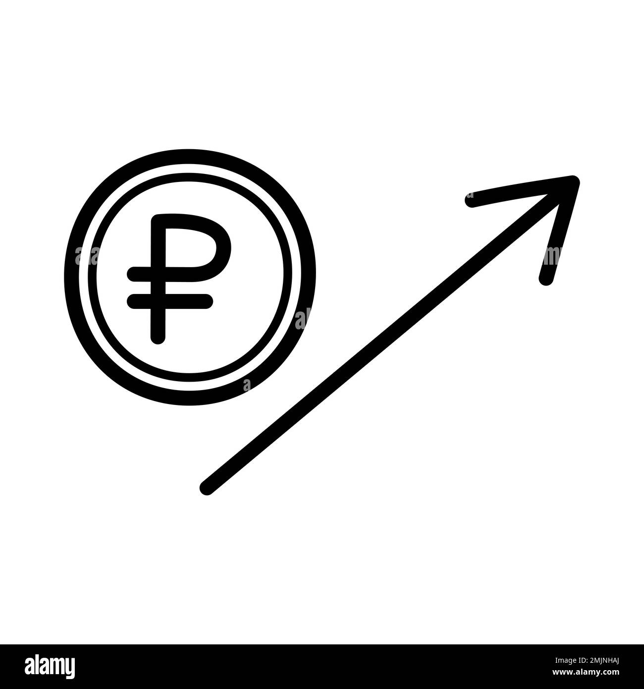 The growth of the Russian ruble. Hand drawn sketch icon of coin with ...