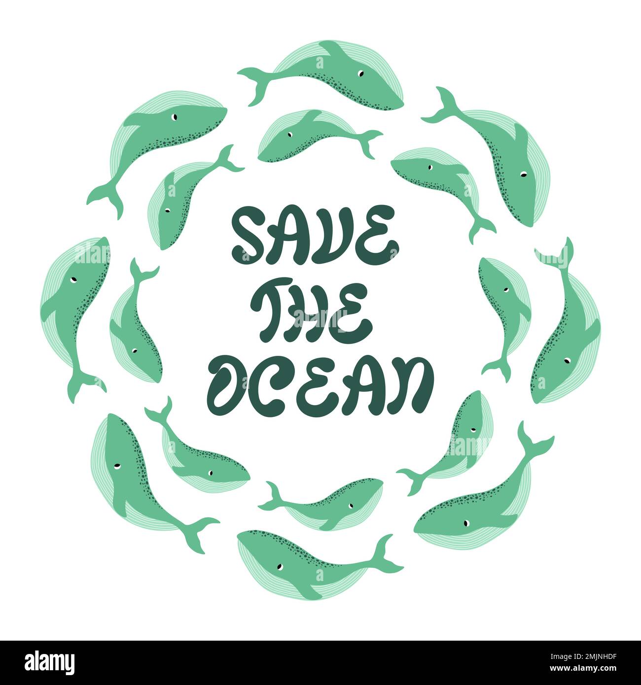 Vector Ocean Illustration With Whale Save The Ocean Modern Lettering