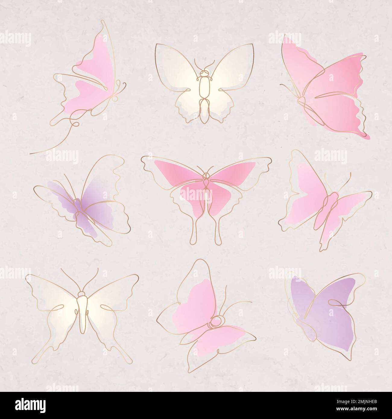 Flying butterfly sticker, pink gradient line art vector animal ...