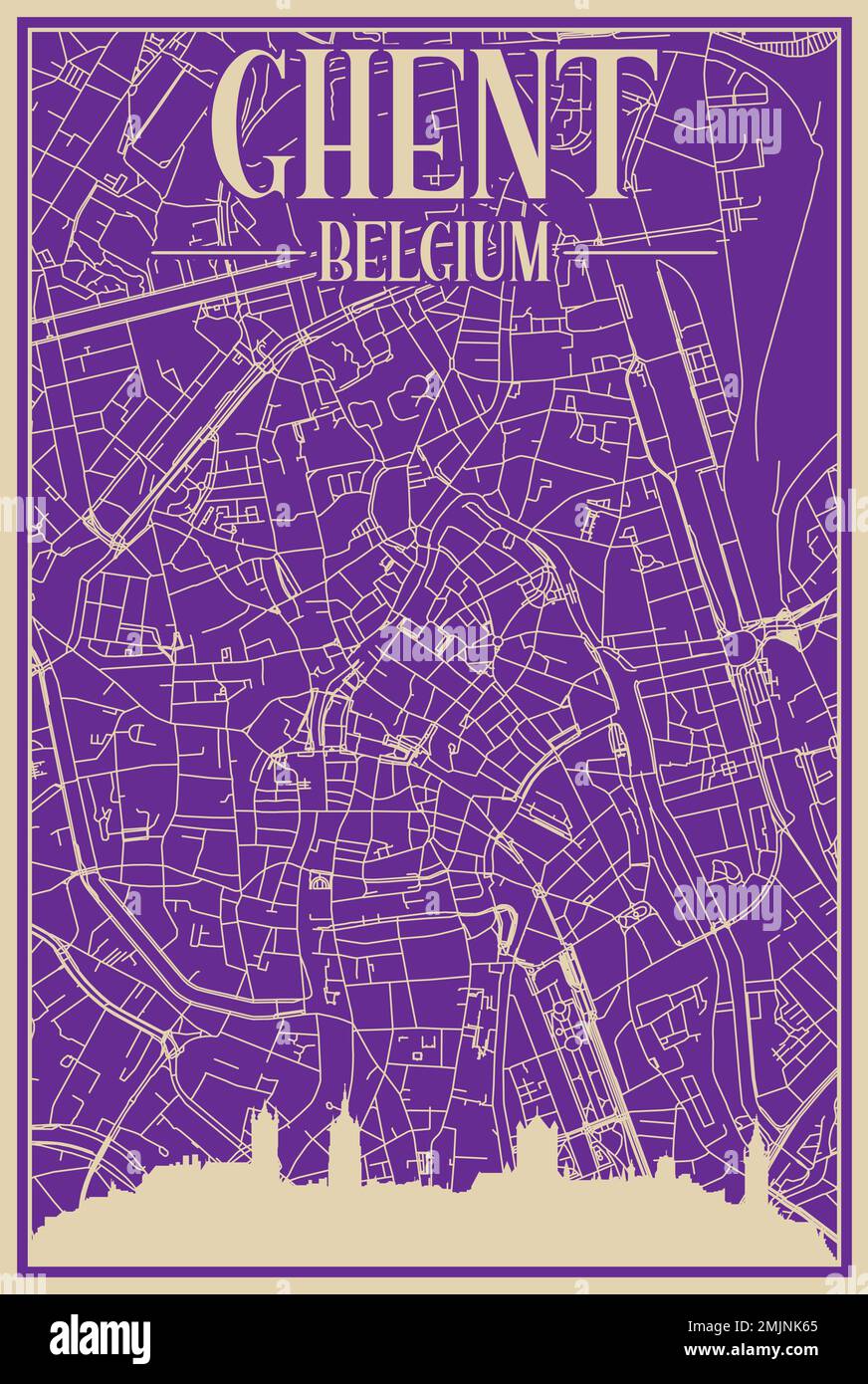 Road network poster of the downtown GHENT, BELGIUM Stock Vector Image ...