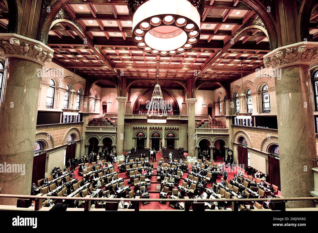 Members of the New York state Assembly work on passing legislation in ...