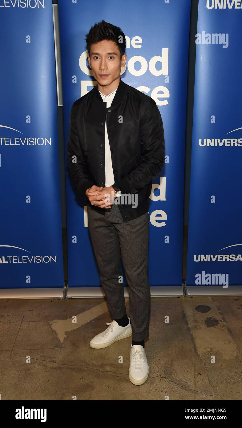 Manny Jacinto, a cast member in the television series "The Good Place," poses at an Emmy For ...