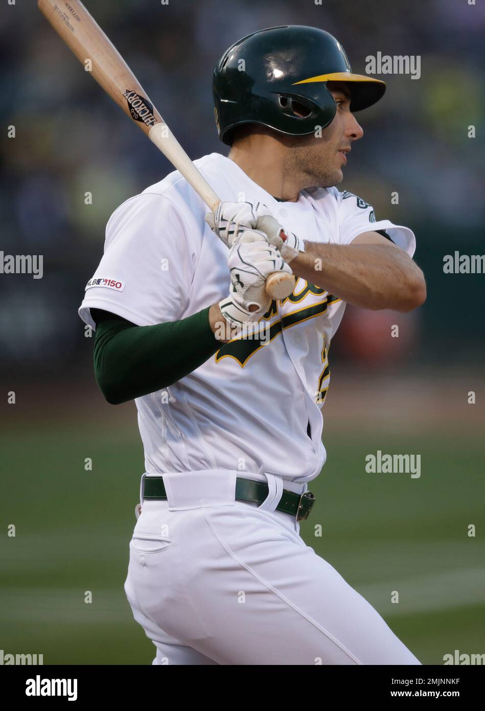 Oakland Athletics' Matt Olson swings for an RBI-double off Baltimore ...