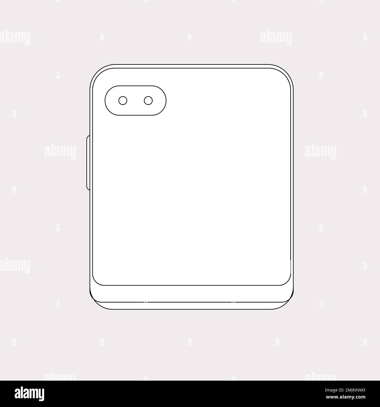 Foldable phone outline, rear camera, flip phone vector illustration ...
