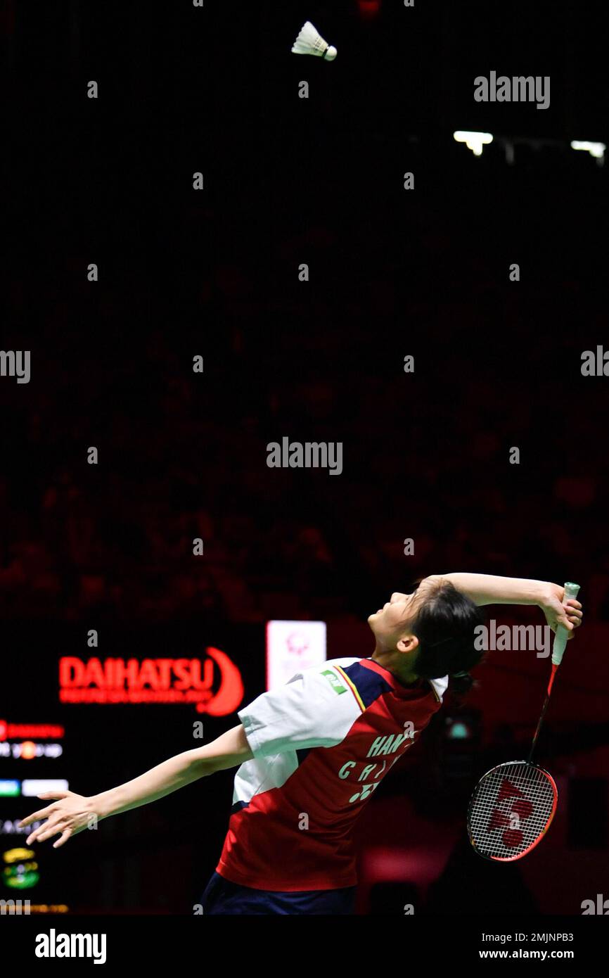 Jakarta, Indonesia. 28th Jan, 2023. Han Yue of China hits a return ...