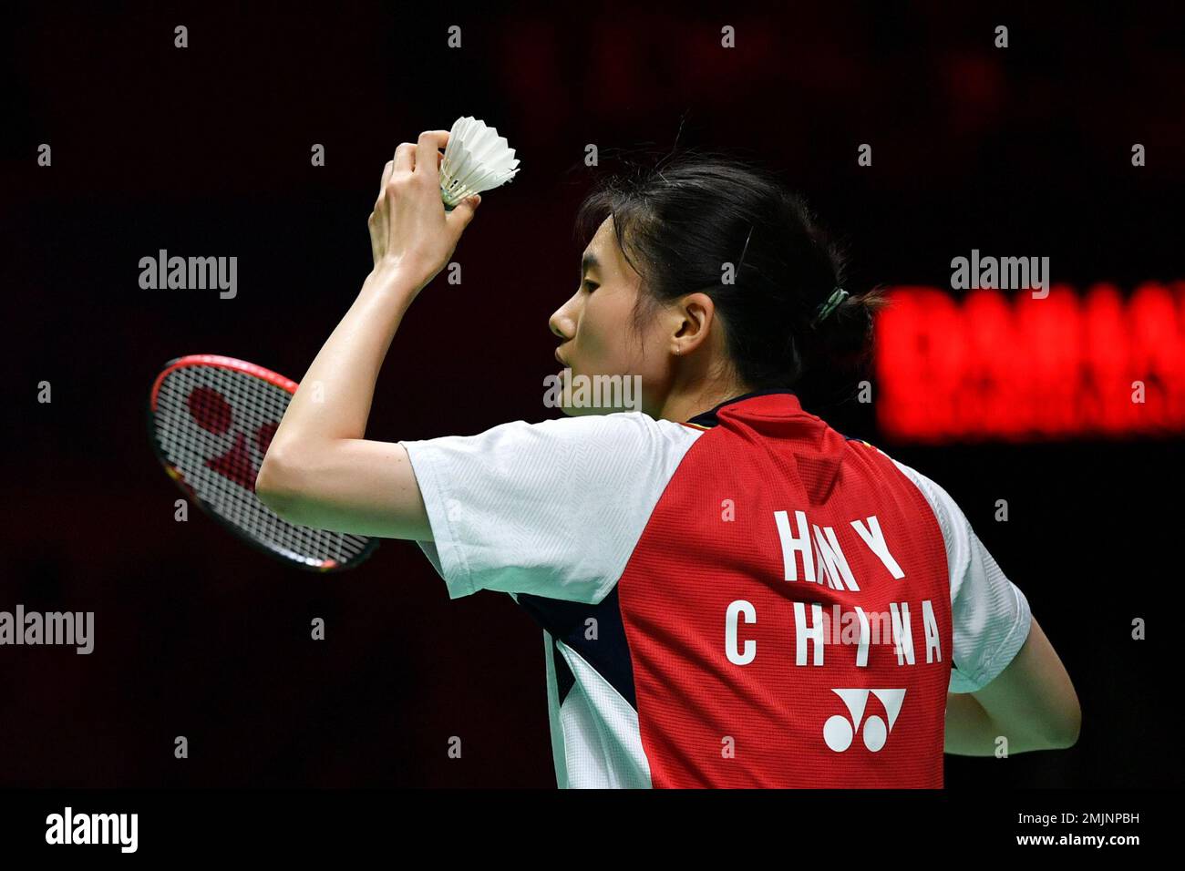 Jakarta, Indonesia. 28th Jan, 2023. Han Yue of China serves during the ...