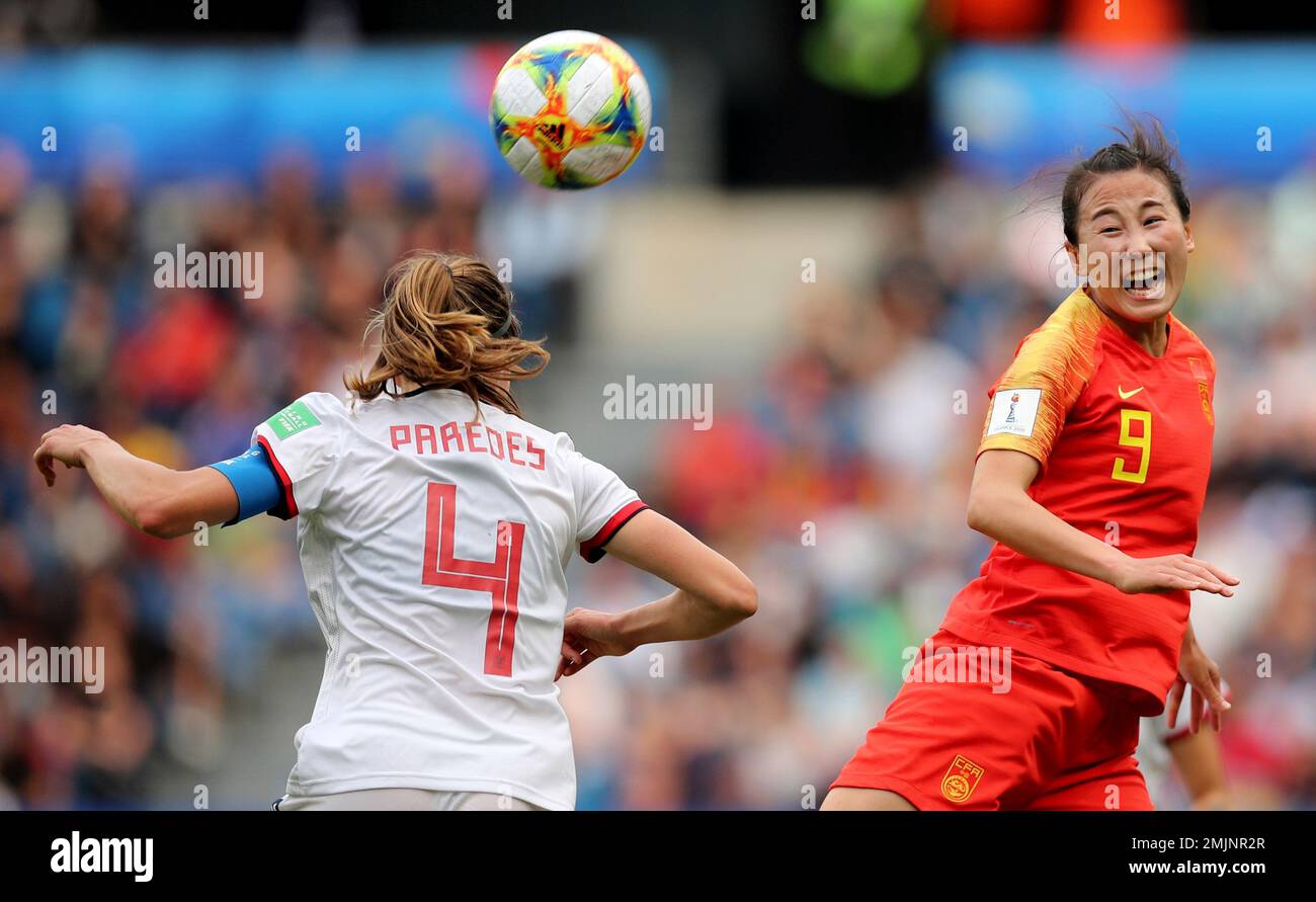 Spain's Irene Paredes, left, goes up against China's Yang Li during the ...