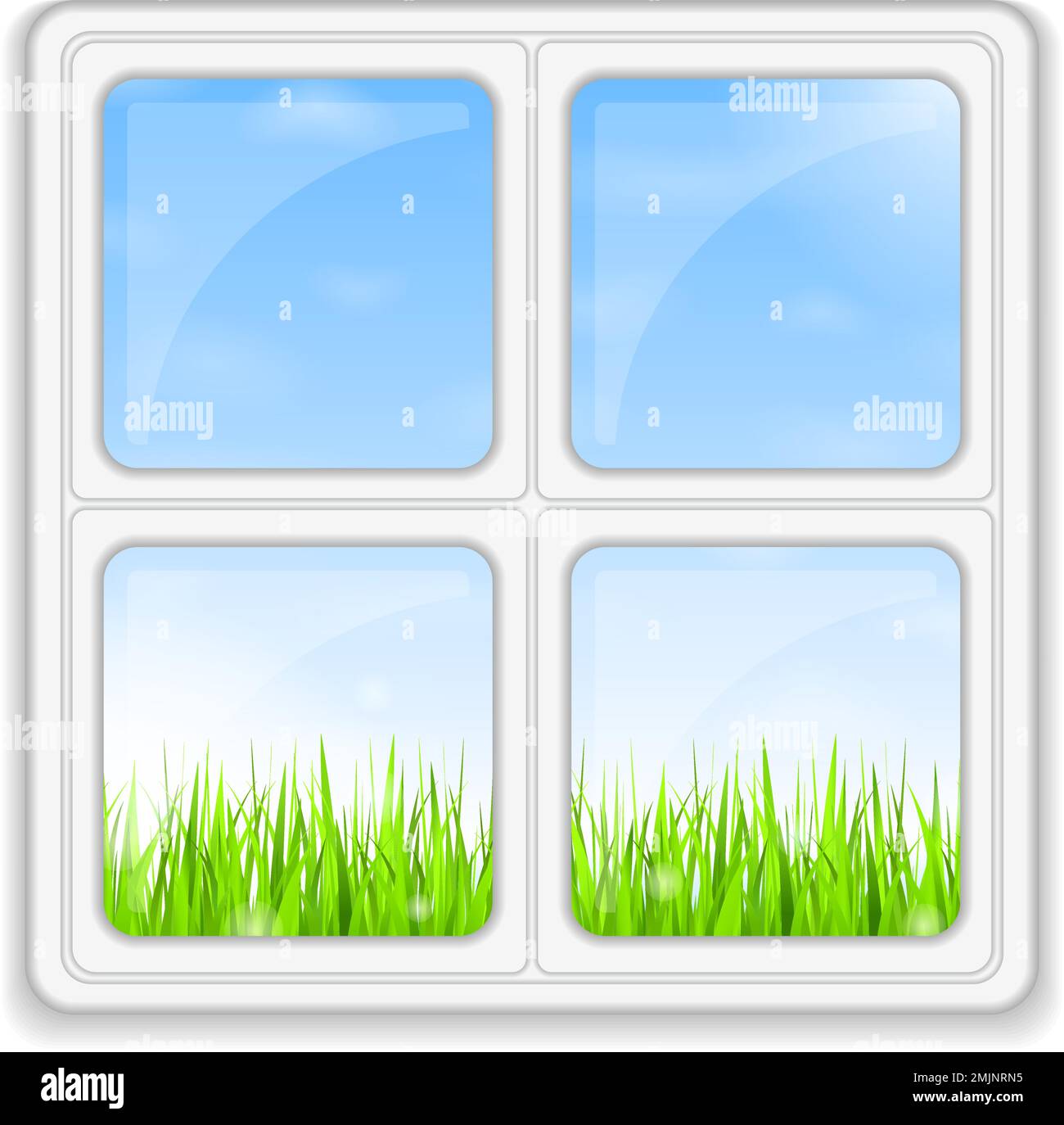 Green grass and blue sky behind the window, vector eps10 illustration ...