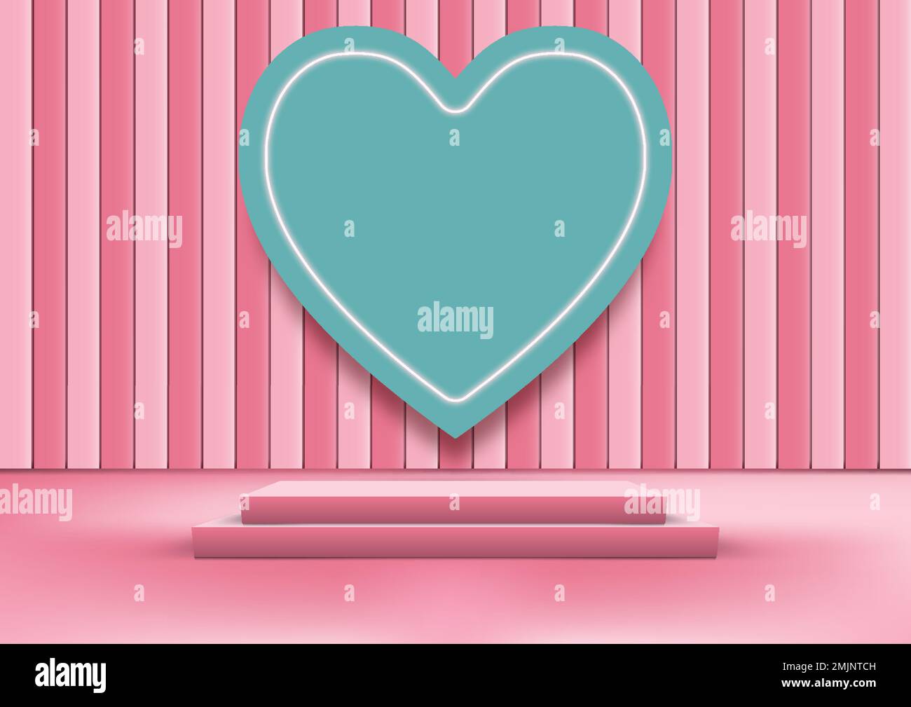 Happy valentine day 3D realistic pink podium platform with blue heart ...