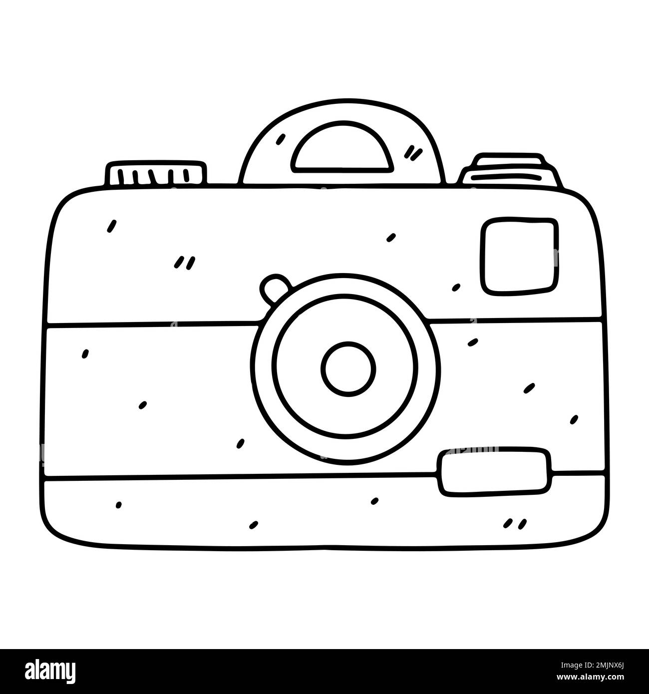 Camera in hand drawn doodle style. Shooting equipment. Digital ...