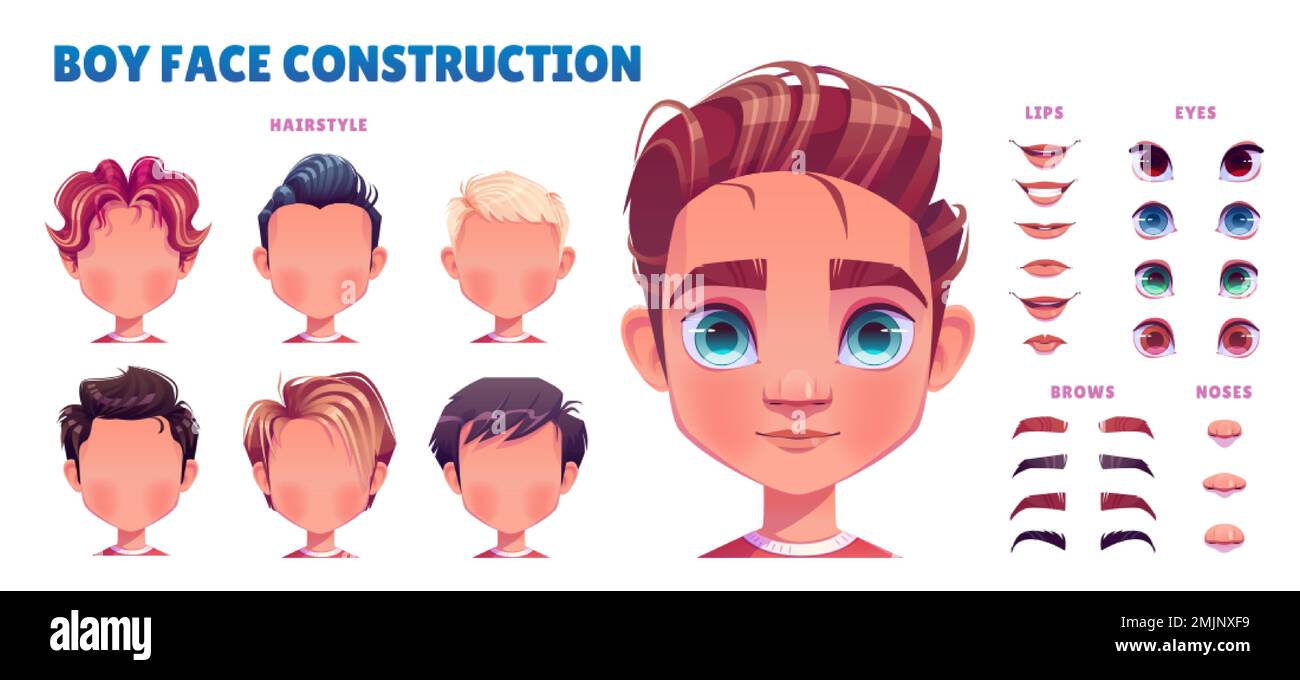 Boy avatar construction set. Child face creation with head parts, eyes ...