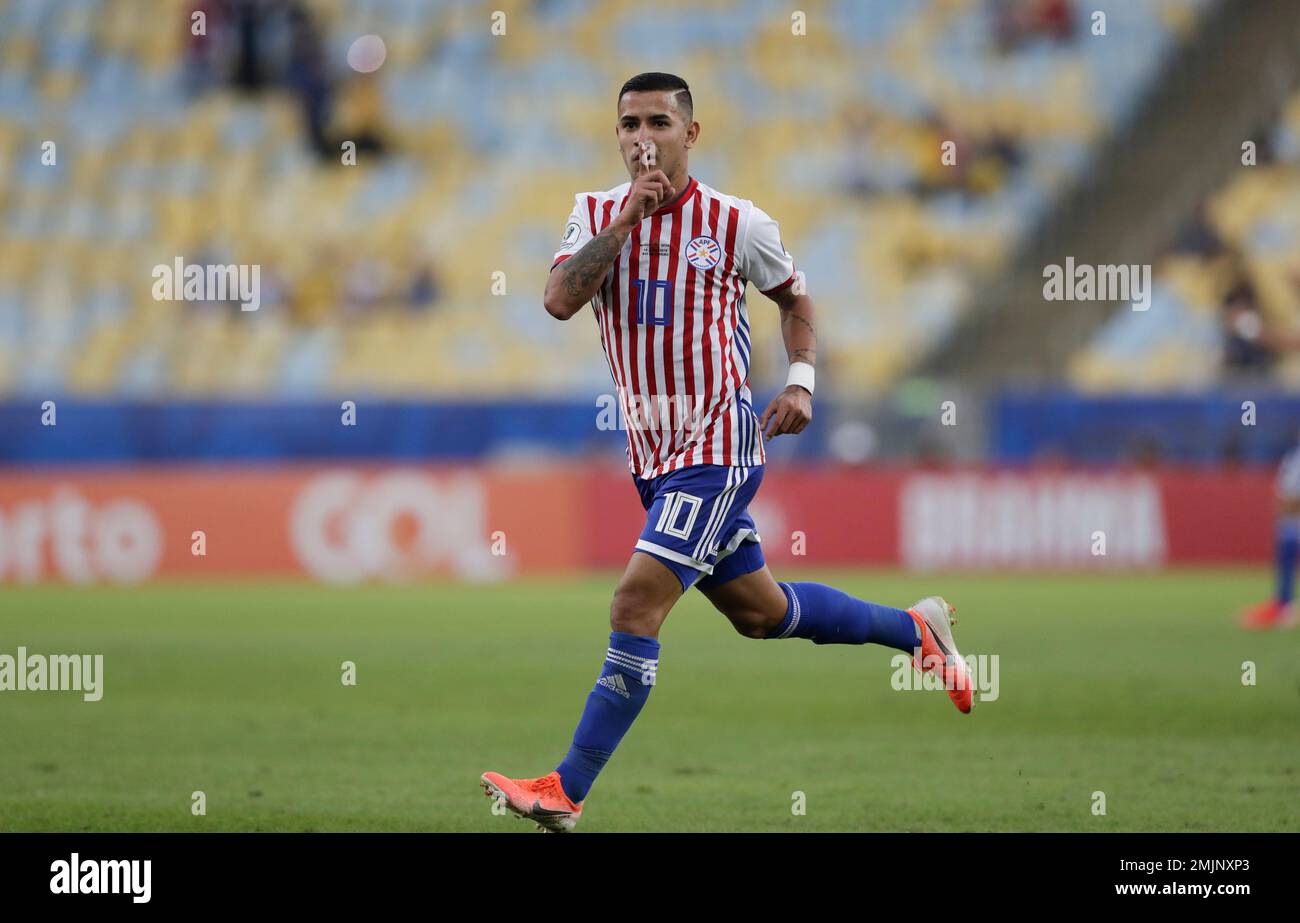Paraguay's Derlis Gonzalez celebrates scoring his side's third goal ...