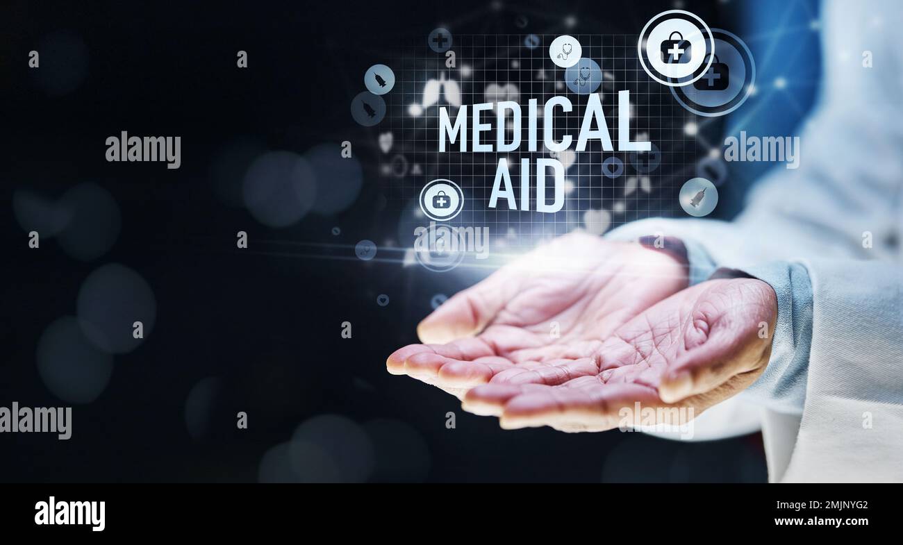 Doctor, hand and abstract medical aid in healthcare, wellness trust and ...