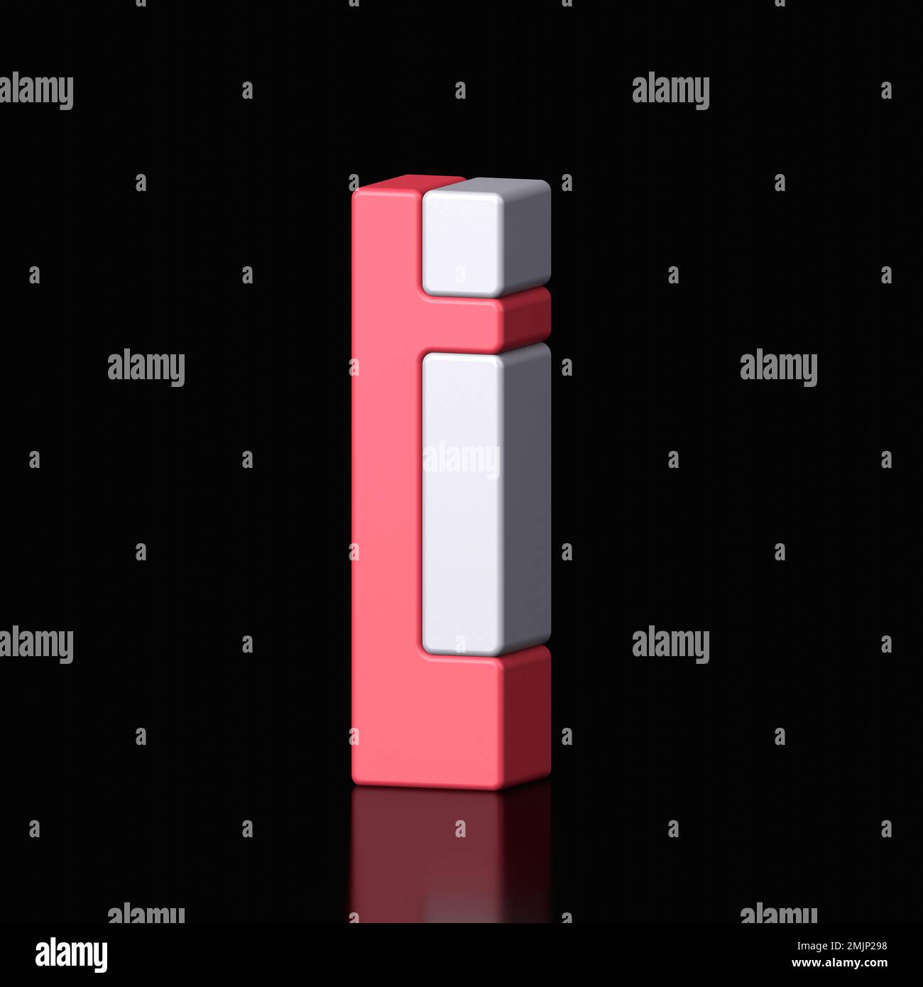 3d letter I plastic red and white from alphabet isolated in a black ...