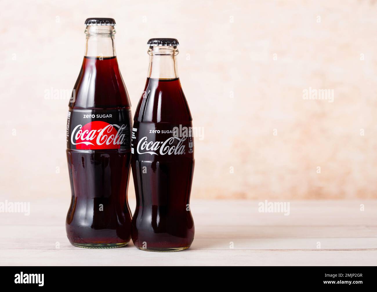 LONDON, UK - AUGUST 03, 2018: Glass bottles of Zero Sugar Coca Cola ...