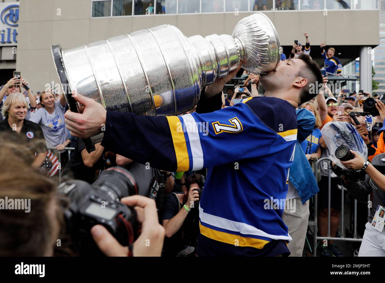St. Louis Blues left wing Pat Maroon drinks from the Stanley Cup during ...