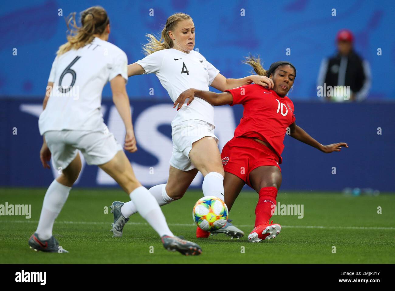 Canada's Ashley Lawrence, right, and New Zealand's C.J. Bott vie for ...