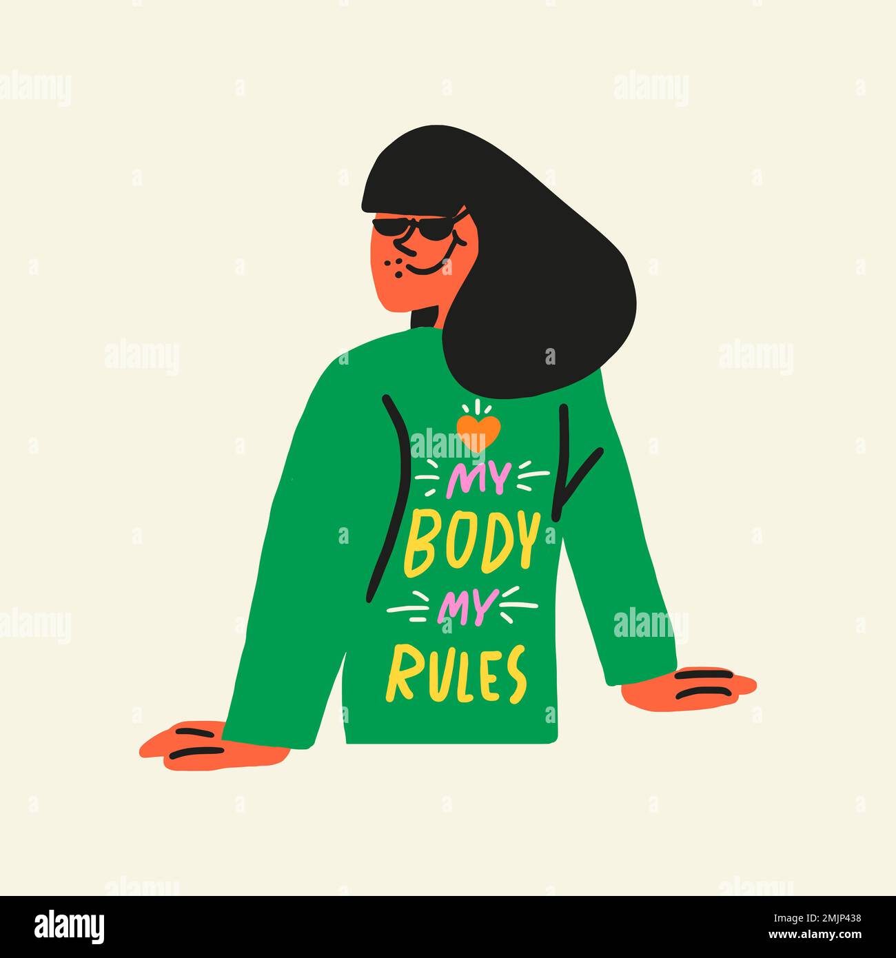 Woman character sticker collage element vector, my body my rules body ...