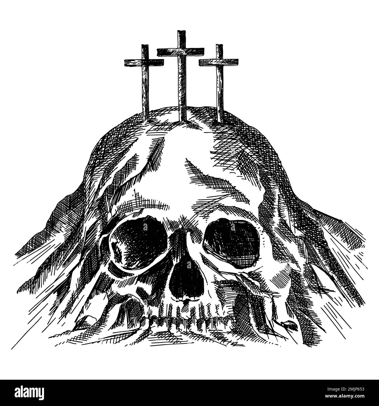 Hand-drawn vector illustration for Easter. Mount Calvary near Jerusalem ...