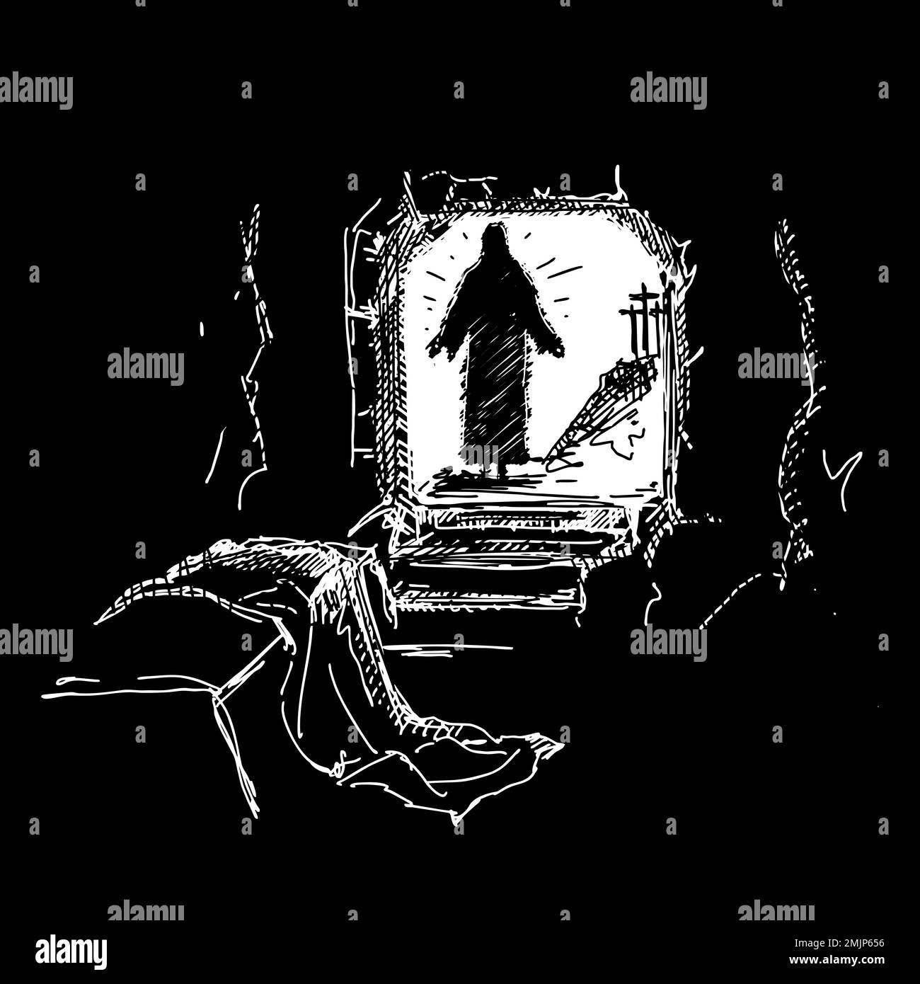 Hand-drawn vector illustration for Easter. The resurrected Jesus Christ ...