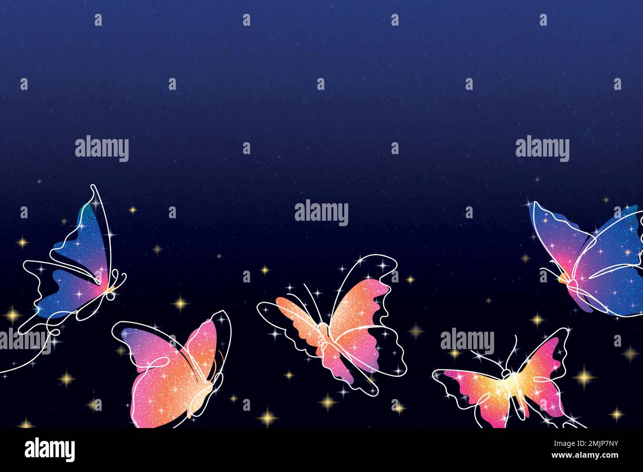 Sparkly butterfly background, aesthetic violet border, vector animal ...