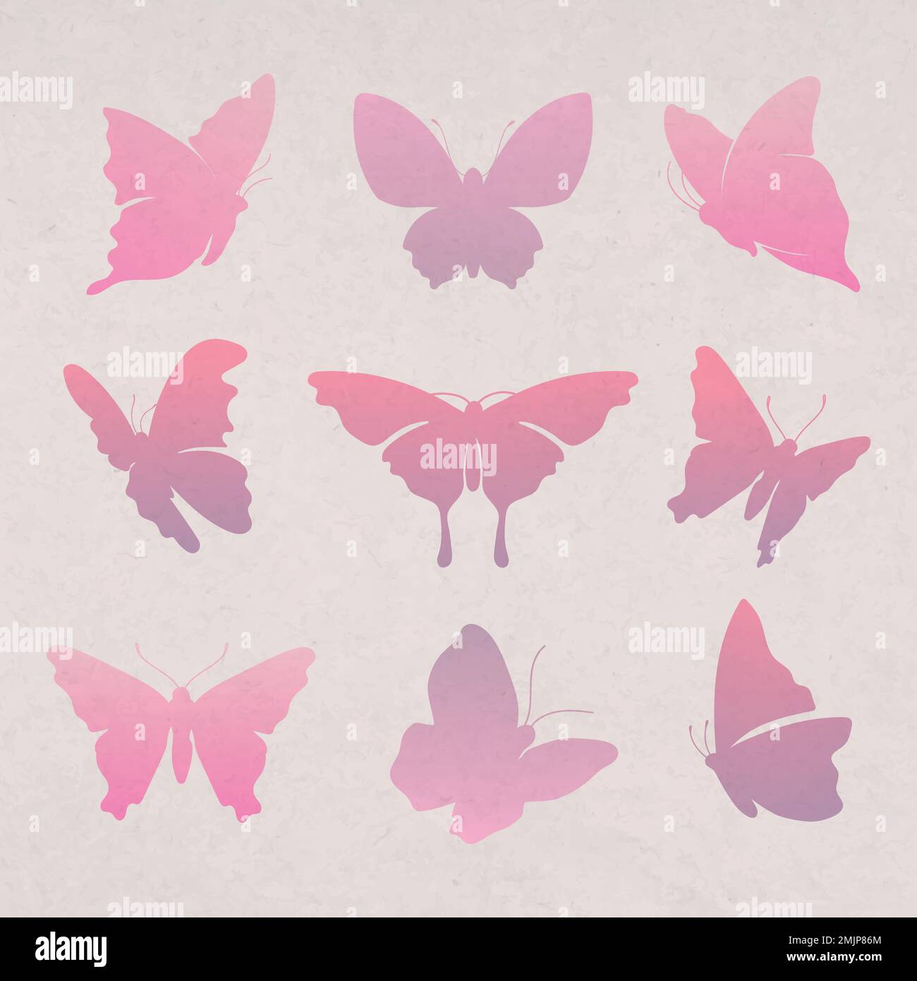 Flying butterfly sticker, pink gradient flat vector animal illustration ...