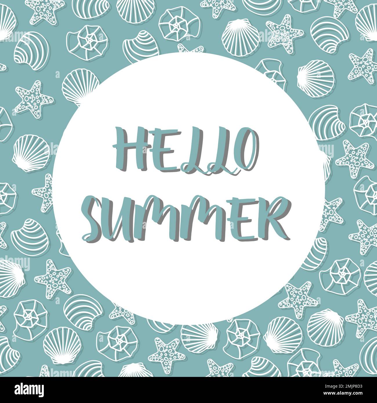 Vector ocean illustration with shell. Hello summer - modern lettering ...