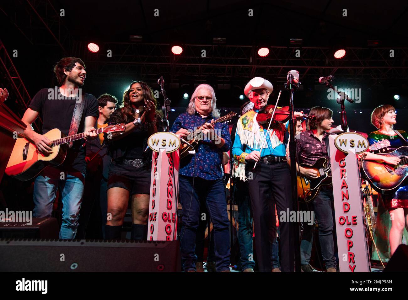 Morgan Evans, from left, Wendy Moten, Ricky Skaggs, Woody Paul, Charlie ...