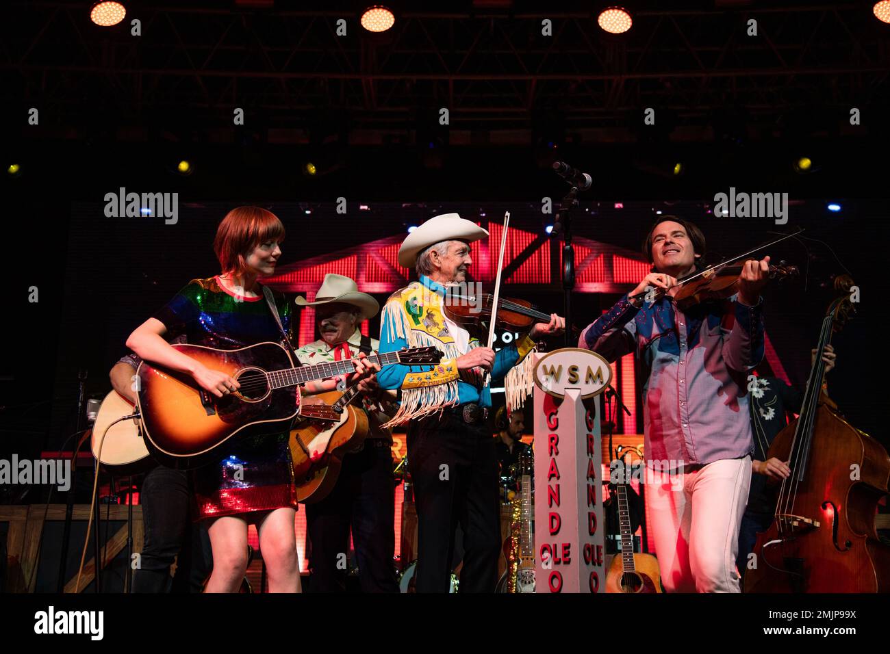 Woody Paul, from left, Molly Tuttle, and Ketch Secor perform during the ...