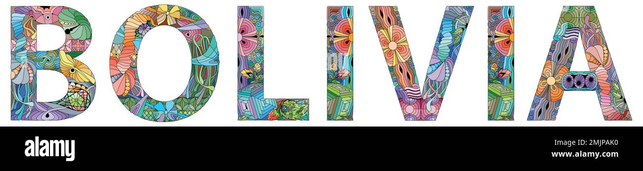 Vector word Bolivia. Hand-painted art design. Illustration for t -shirt ...