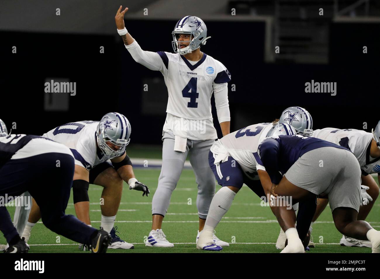 Dallas Cowboys quarterback Dak Prescott (4) signals at the line of ...
