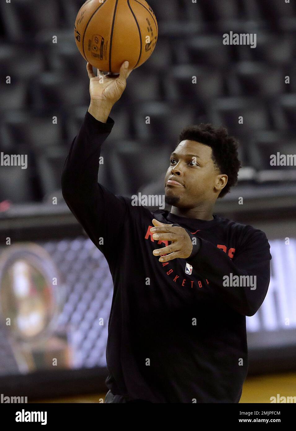 Toronto Raptors guard Kyle Lowry shoots during a team practice in ...