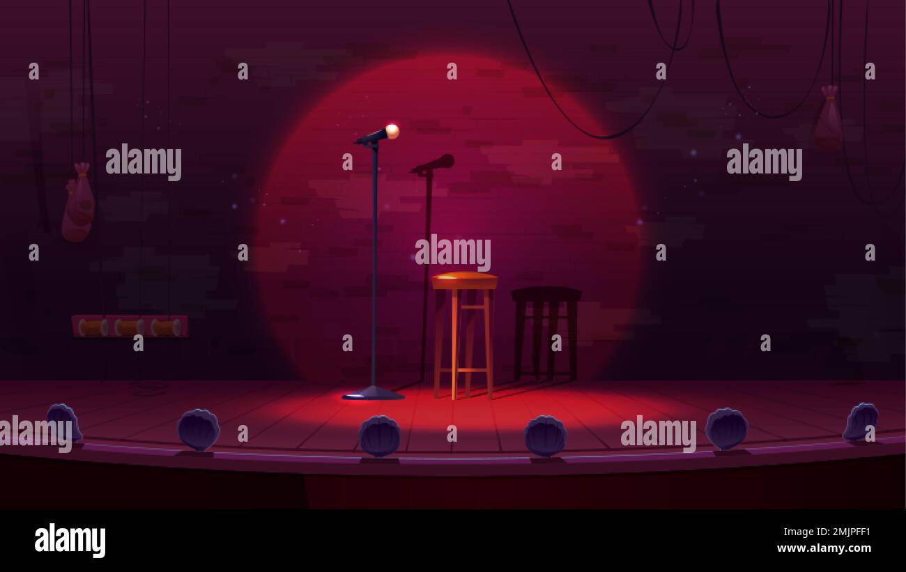 Stand up stage with mic and stool. Comedy show, music contest, karaoke ...