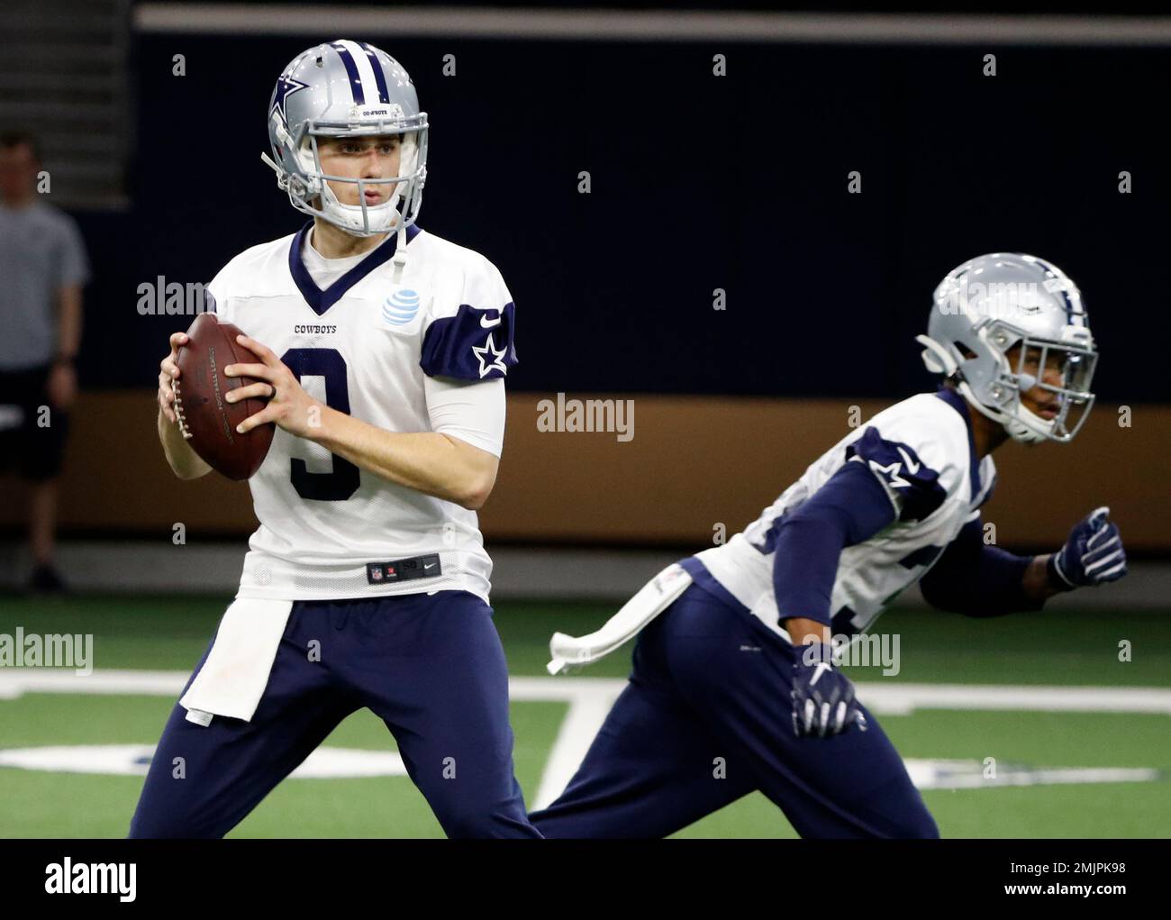 Dallas Cowboys quarterback Mike White (3) prepares to throw a pass as ...