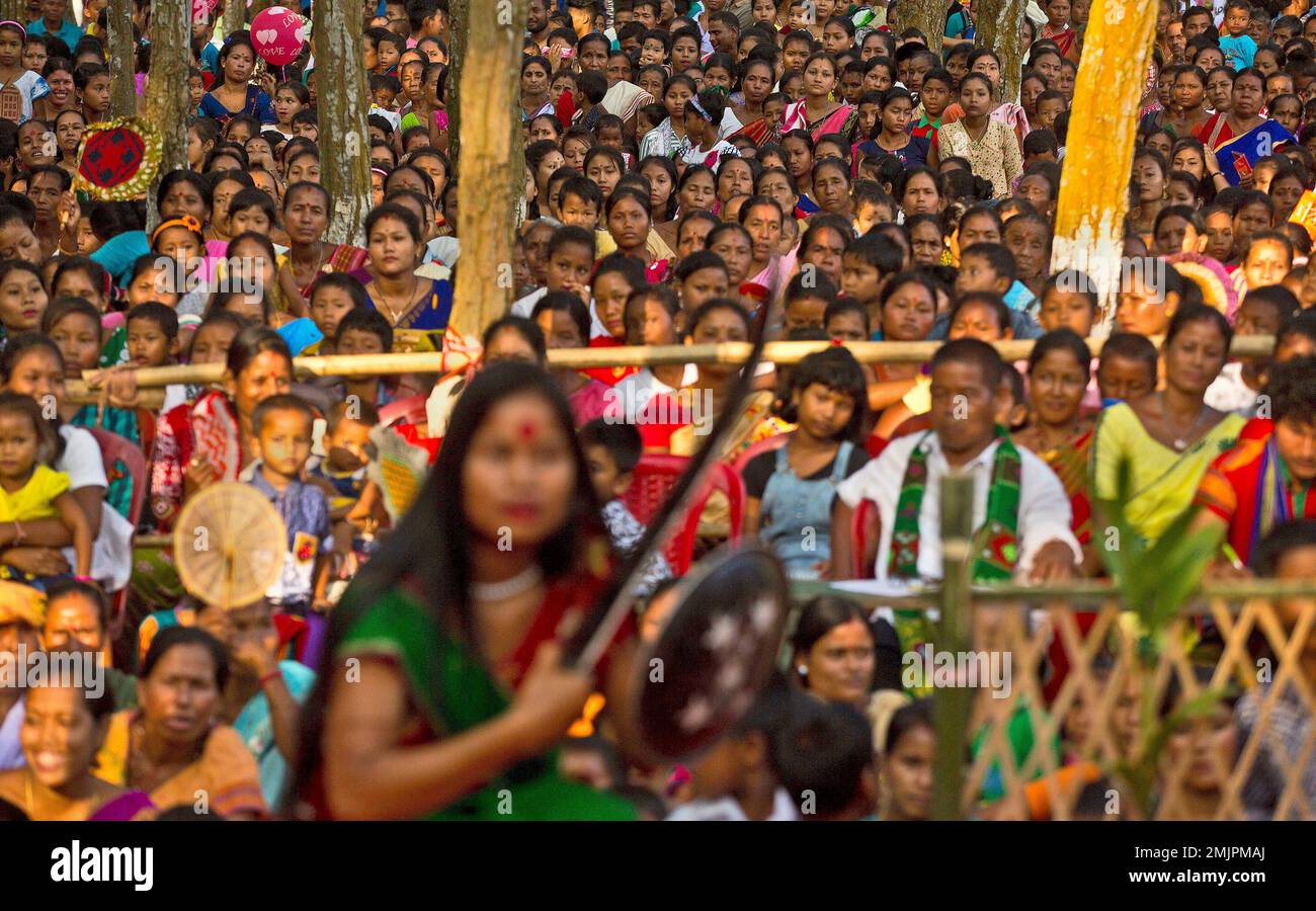 In this Monday, June 10, 2019 photo, an Indian Rabha tribal girl ...