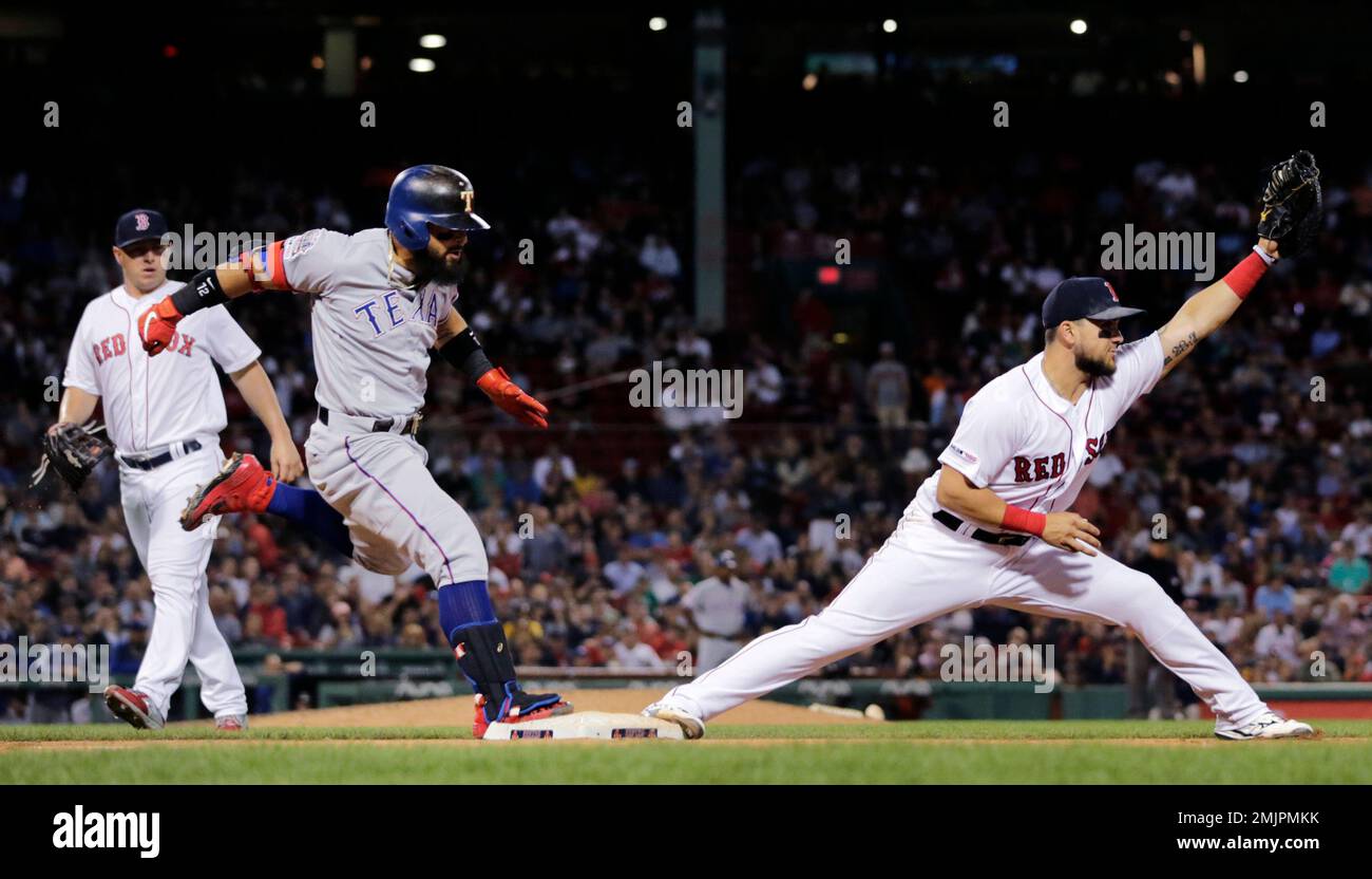 Boston Red Sox first baseman Michael Chavis, right, makes the stretch ...