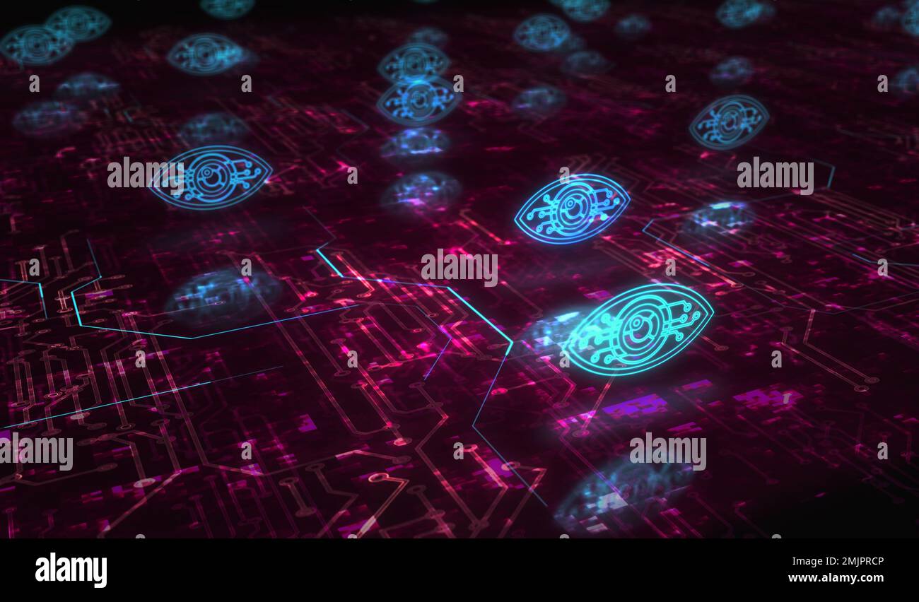 Cyber eye espionage big brother hacking spy and intelligence symbol ...