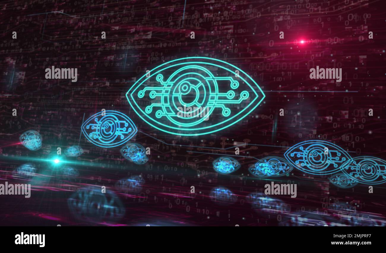 Cyber eye espionage big brother hacking spy and intelligence symbol ...