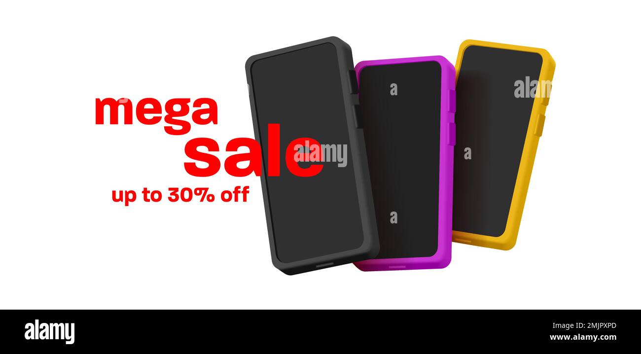 Mega electronics sale with 3d Smartphone illustration, render cartoon ...