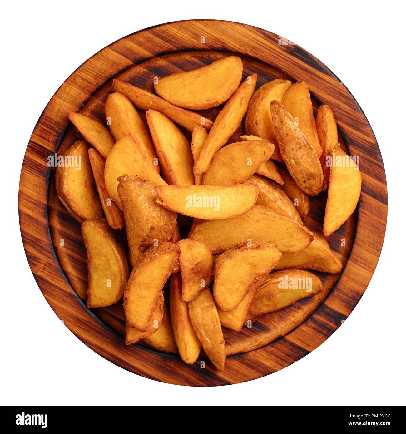 Portion of baked potato wedges on wooden plate Stock Photo - Alamy