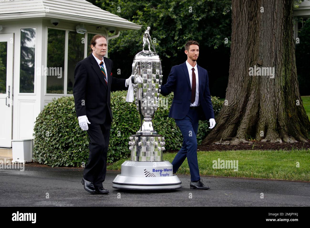 The Borg-Warner trophy is wheeled onto the South Lawn of the White ...